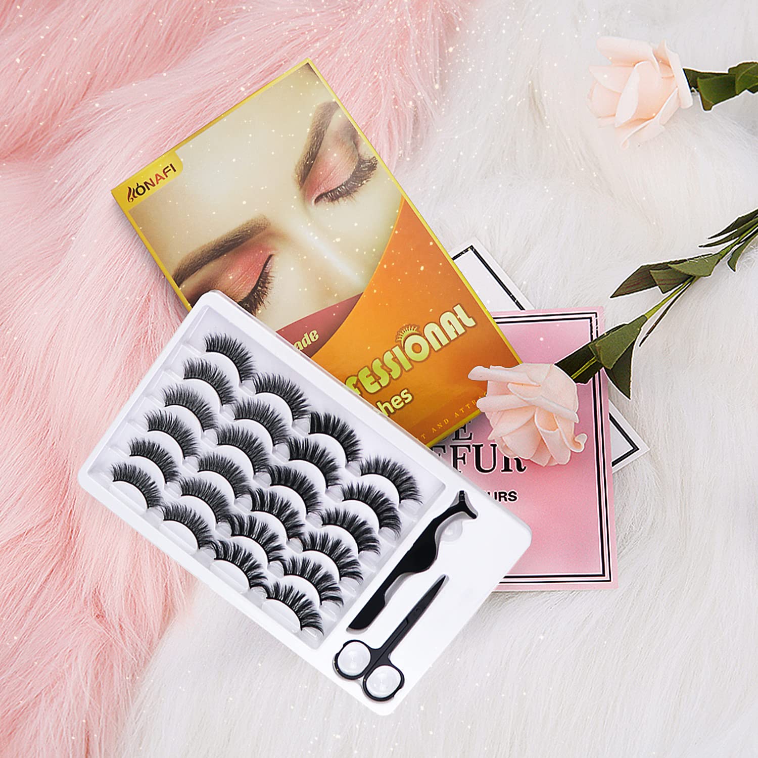 ONAFI False Eyelashes Mink Lashes Fake Natural Look Eyelashes Fluffy Long Wispy Eyelash [12 Pairs Pack-3 Styles]