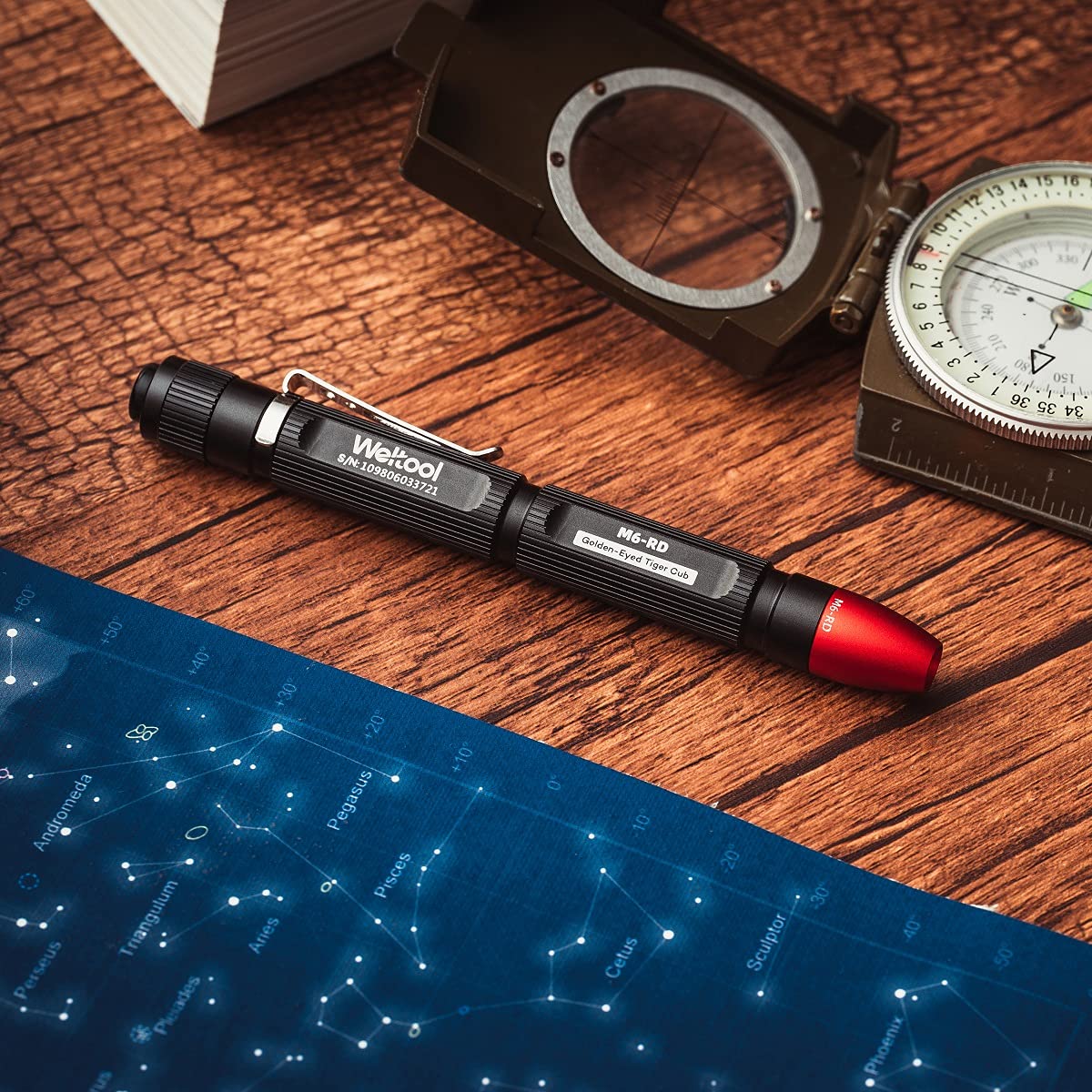 Weltool M6-RD Red LED Dark Adaptation Penlight for Pilots Viewing Navigation Maps, HGN Tests, SFST and ARIDE to DRE Evaluations,Pocket Pen Light with Clip for Doctors and Veterinarians