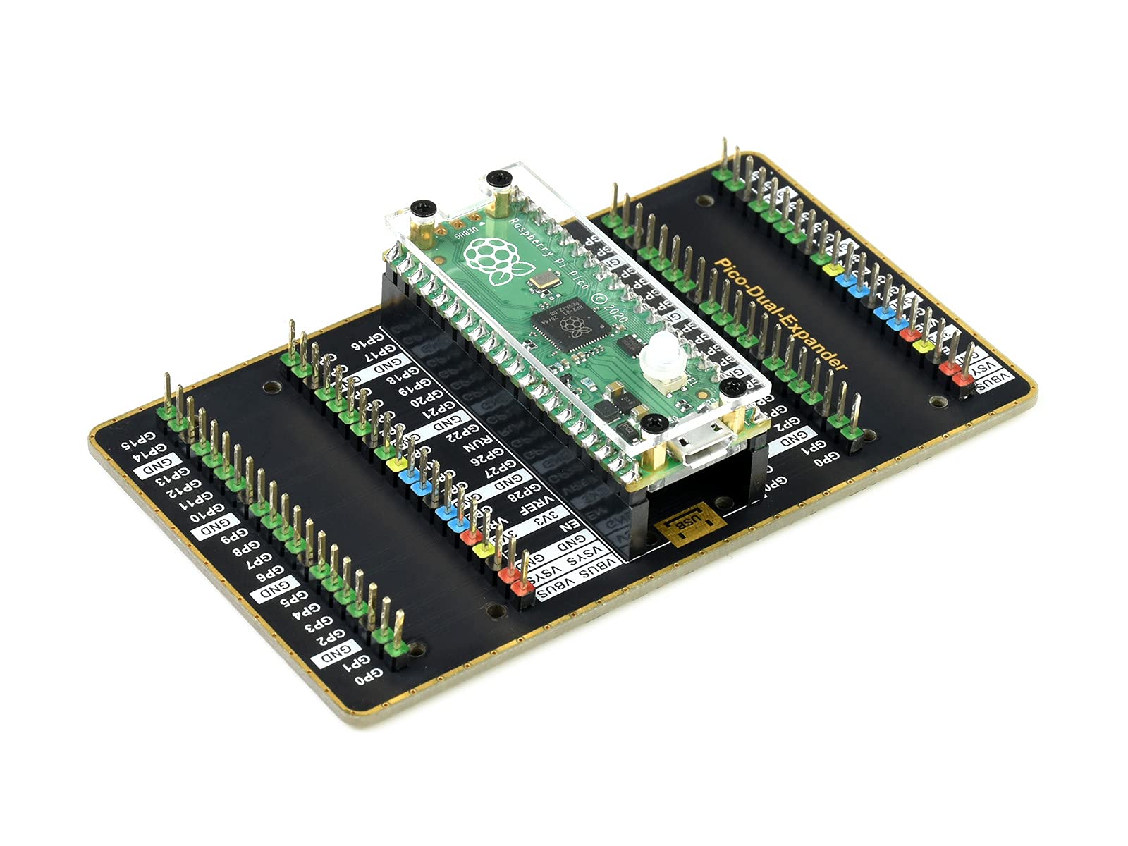 Acrylic Protection Case for Raspberry Pi Pico, Dule-Sided Protection, Clear Acrylic Panels, with Customized Key Cap, Pinheaders/Connectors Accessible, Compatible with Expander/Breadboard(Case Only)
