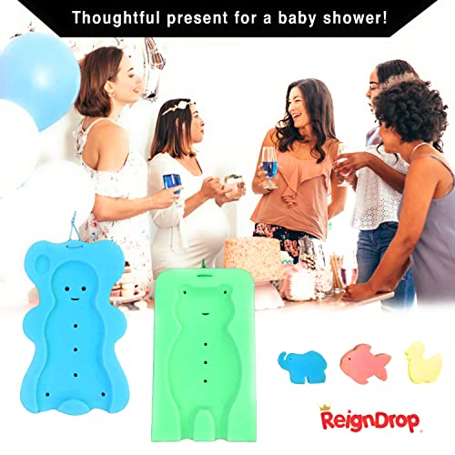 ReignDrop Baby Bath Sponge Mat for Tub – Safe Fun Sponge Bath Mat, Toys for Newborns – Toddler Bathing Cushion Insert with Inbuilt Drying Hanger – Bath Time Rest and Support for Sink (Small Bear)