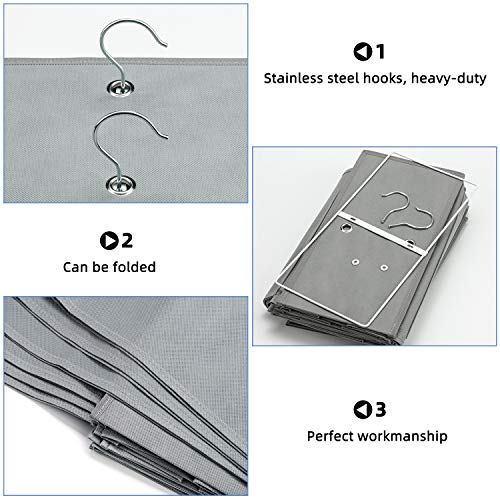 SAVERHO Hanging Purse Organizer,Closet Purse Organizer with 10 Compartments Handbag Storage Organizer for Wardrobe Accessories Storage Bag (Grey)
