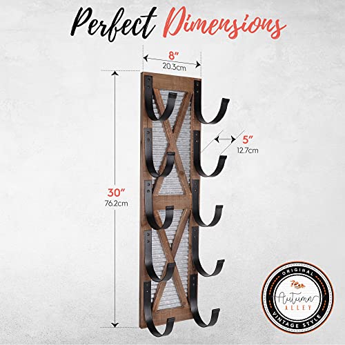 Autumn Alley Farmhouse Towel Holder, Rustic Wine Rack, Rolled Towel Rack, and Wine Holder for Farmhouse Bathroom Accessories Décor, Wall Mounted Towel Rack, Rustic Brown