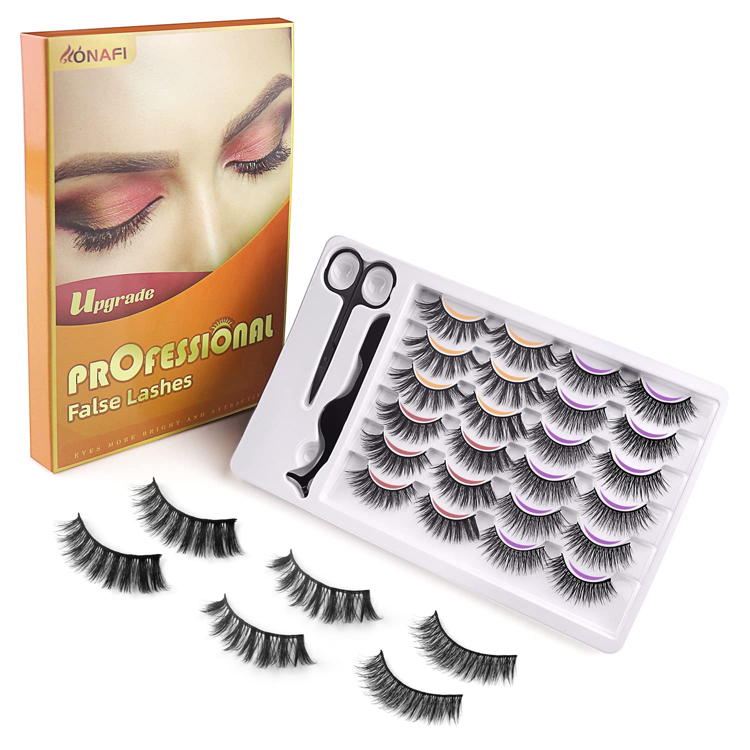 ONAFI False Eyelashes Mink Lashes Fake Natural Look Eyelashes Fluffy Long Wispy Eyelash [12 Pairs Pack-3 Styles]