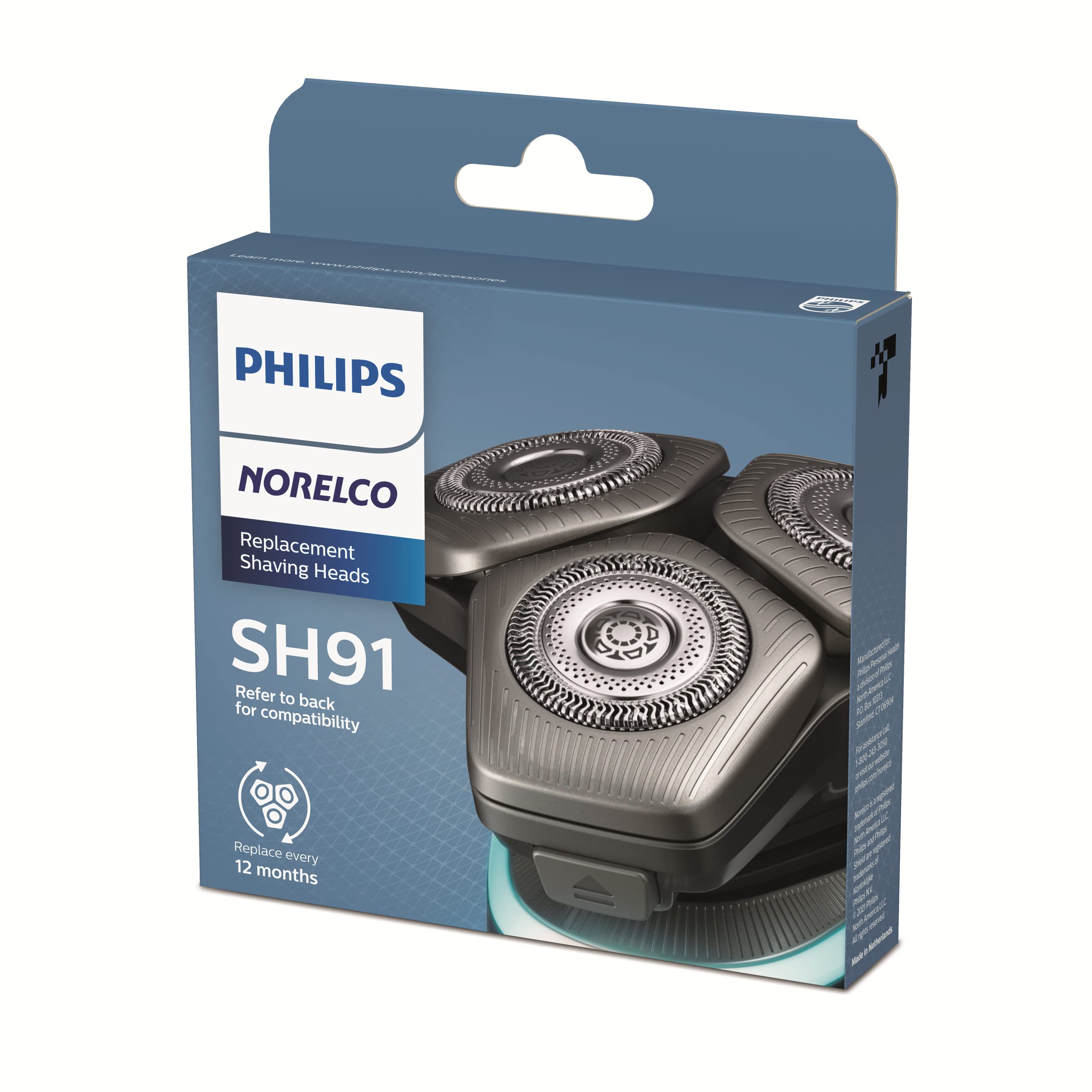 Philips Norelco Genuine SH91/52 Replacement Shaving Heads Compatible with Norelco Shaver Series S9000 and 9000 Prestige, Latest Version for Refreshed SH90/70, SH98/70, and SH98/80