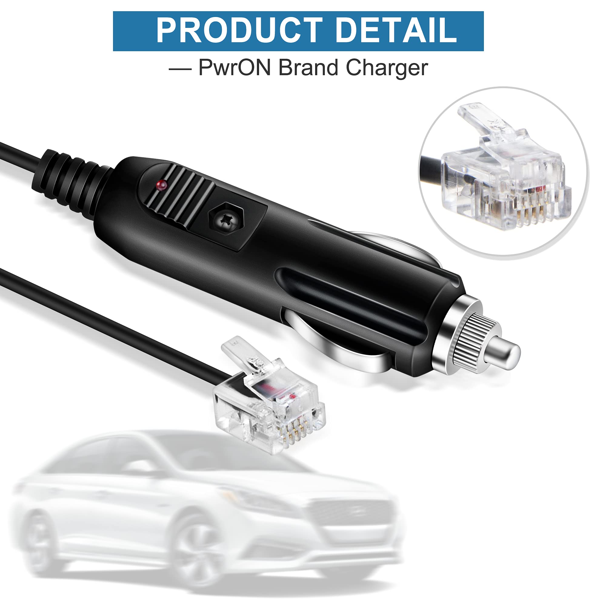 PwrON 12V Radar Detectors Adapter Car Charger Compatible with Beltronics/Escort Passport 9500i 8500 X50 / Valentine One V1 Vehicle Lighter Adapter, 6FT Power Cord