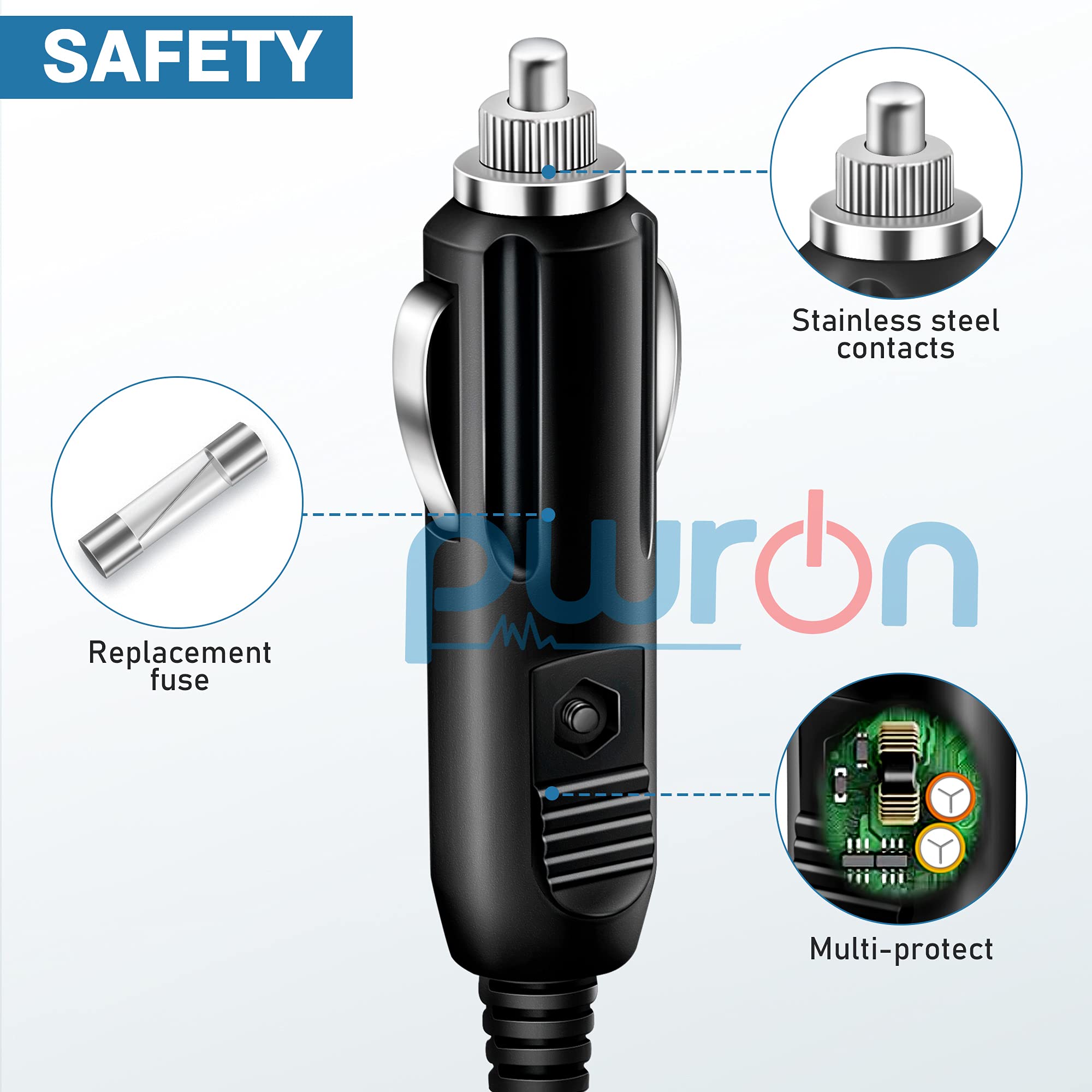 PwrON 12V Radar Detectors Adapter Car Charger Compatible with Beltronics/Escort Passport 9500i 8500 X50 / Valentine One V1 Vehicle Lighter Adapter, 6FT Power Cord