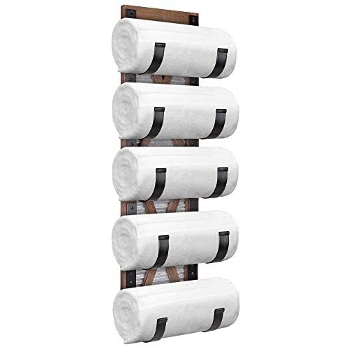 Autumn Alley Farmhouse Towel Holder, Rustic Wine Rack, Rolled Towel Rack, and Wine Holder for Farmhouse Bathroom Accessories Décor, Wall Mounted Towel Rack, Rustic Brown