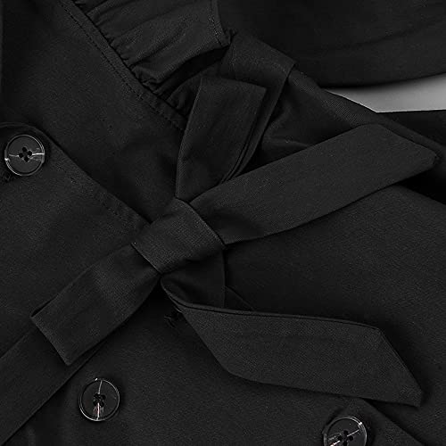 IZYJOY Toddler Baby Girl Fall Trench Coat Double Breasted Ruffle Trim Belted Winter Long Sleeve Casual Windbreaker Jacket (Black, 5-6X)