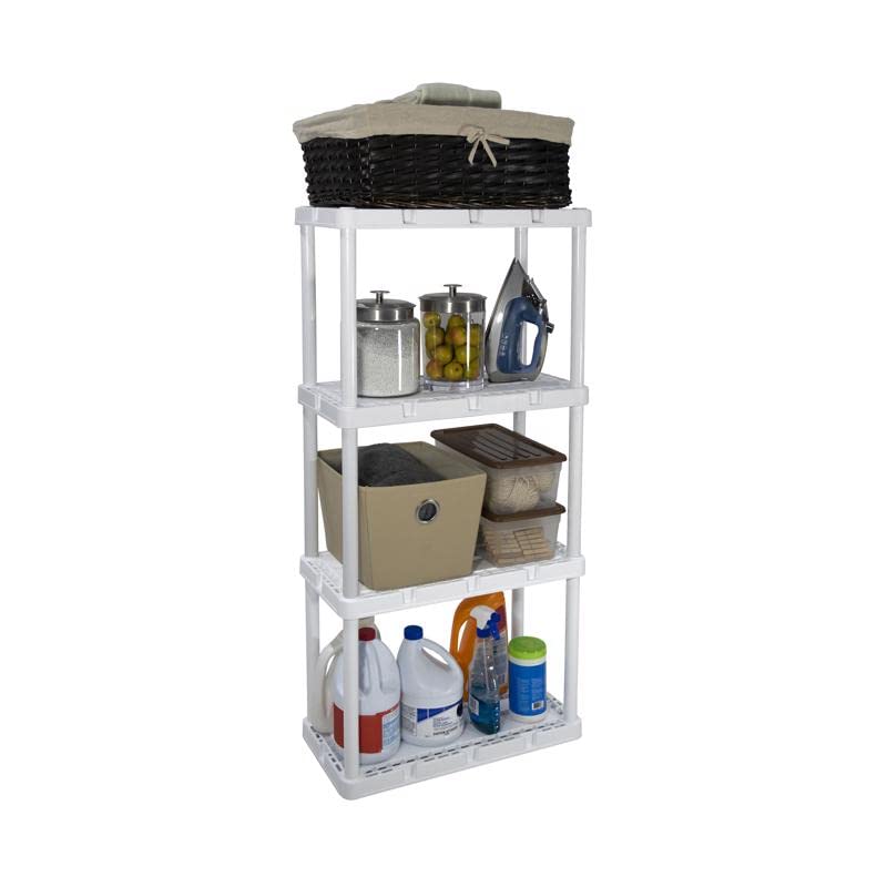 Gracious Living 4 Shelf Knect-A-Shelf Ventilated Light Duty Storage Unit 24 x 12 x 48 Organizer System for Home, Garage, Basement, and Laundry, White