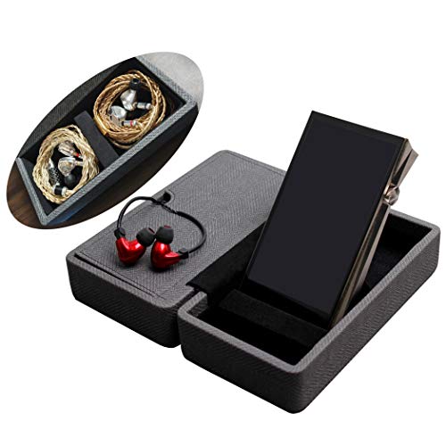 Miter Carrying case for DAP + Earphone , Handmade Italy PU Leather Hard Standing case for 2 IEM Earphones + 1 Digital Audio Player Storage Carry Cover Box (Large Size-Indigo Blue)