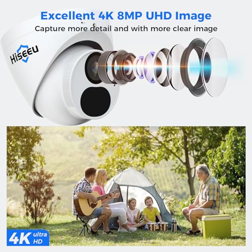 Hiseeu [ 121°Wide View Angle 4K PoE Security Camera,8MP IP Security Camera IP67 Waterproof,Dome Security Camera Outdoor,H.265+ 100ft Night Vision, Work w/PoE NVR Home Surveillance System