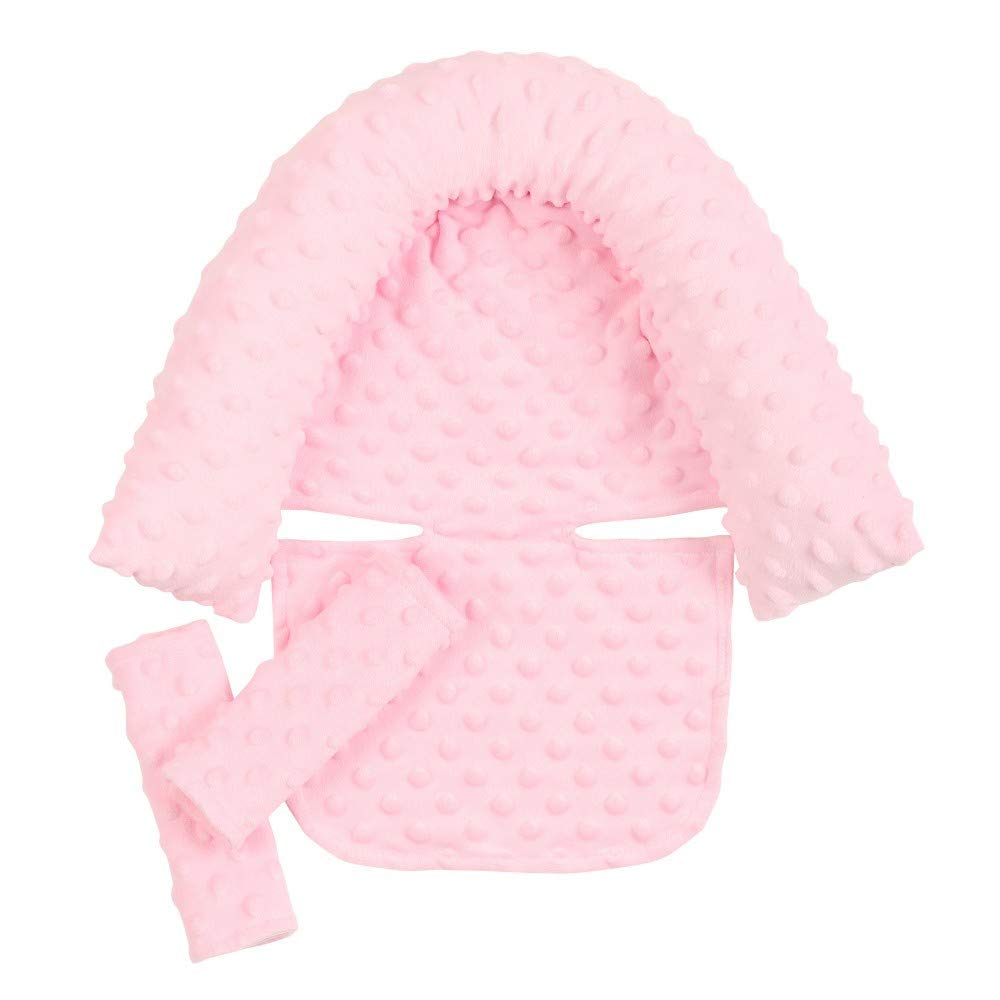Baby Head Support and Strap Covers - Infant Head Support Pillow Super Soft Head and Neck Cushion for Car Seat Baby Headrest and Carseat Neck Cover,Light Pink