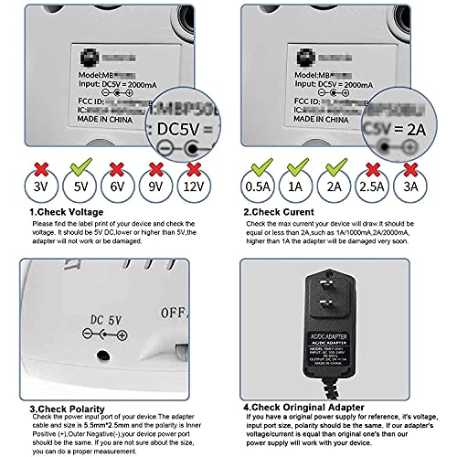 5V 2A Power Supply Adapter, 5V 2A AC DC Adapter, AC 100-240V to DC 5V, 5.5X 2.5mm DC Plug, Input 110V-240V, Output 5V 2A 10W, with DC Female Connector for Camera Route Hub CCTV, etc