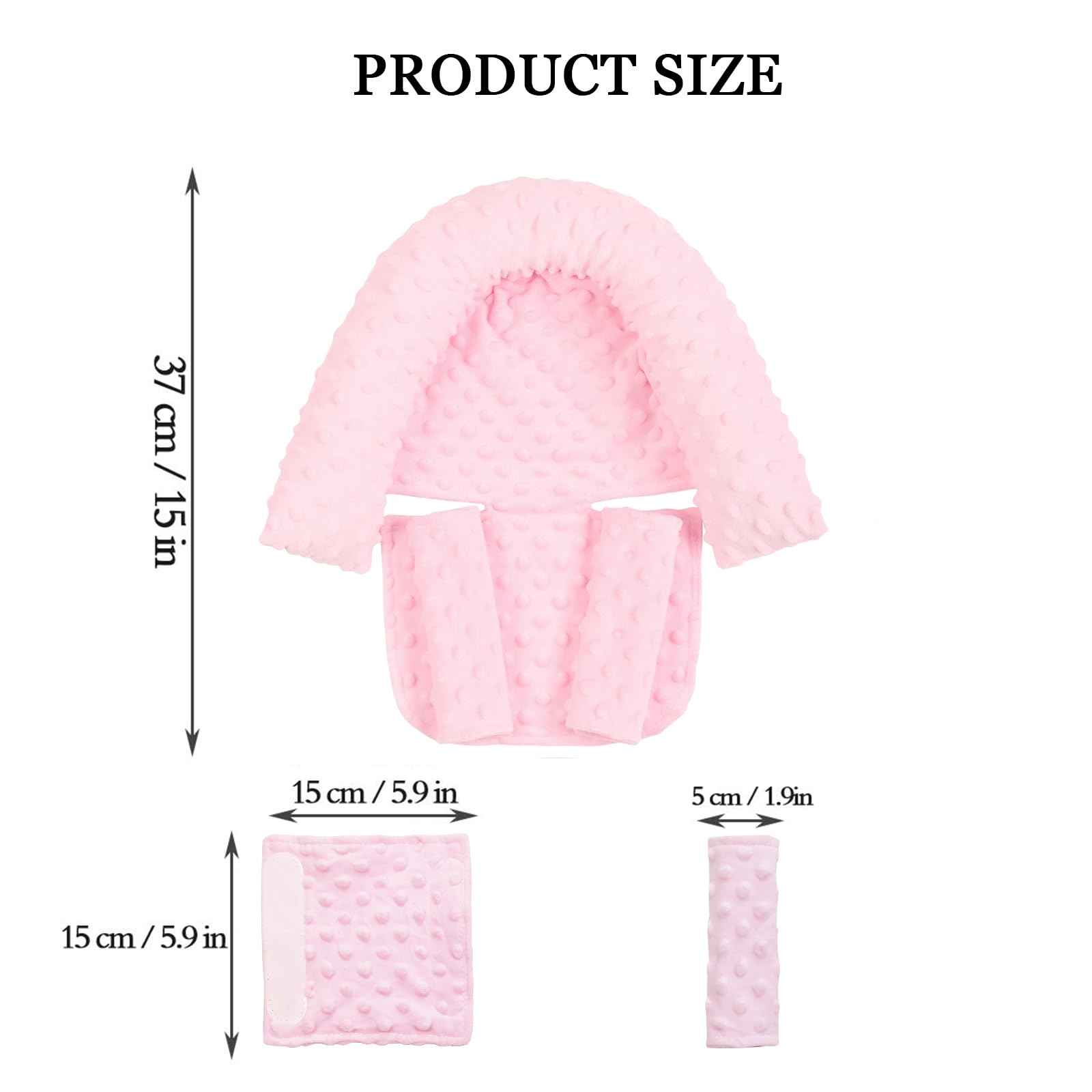Baby Head Support and Strap Covers - Infant Head Support Pillow Super Soft Head and Neck Cushion for Car Seat Baby Headrest and Carseat Neck Cover,Light Pink