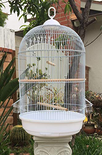 Round Bird Hook Cage with Stand for Finch Canary Cockatiel Parakeet Dome Top, Cage Only Dimension: 16" Diameter x 28" H, Cage and Stand: 16" D X 57" H (16" D X 57" H, White)