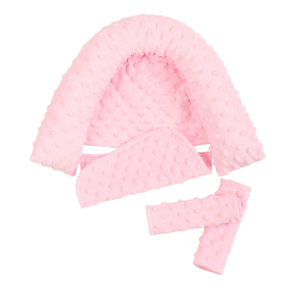 Baby Head Support and Strap Covers - Infant Head Support Pillow Super Soft Head and Neck Cushion for Car Seat Baby Headrest and Carseat Neck Cover,Light Pink