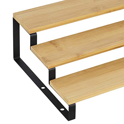 MOOACE 3 Tier Expandable Spice Rack Set, (15.35"-22.2" L) Large 4 Pack Step Shelf Organizer for Cabinet Countertop Pantry Cupboard