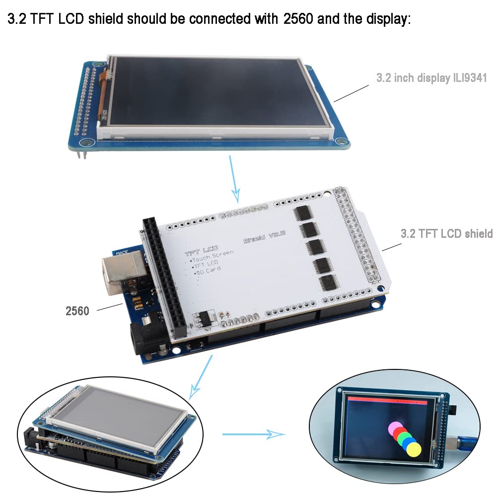 DIYmalls 3.2 inch TFT LCD Shield Touch Screen Expansion Board for Mega2560 3.2 inch Display ILI9341