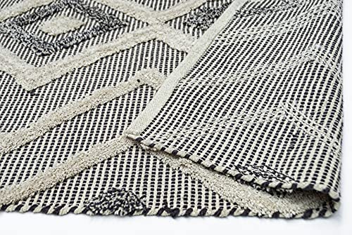 CHARDIN HOME 3x5 Cotton Boho Rug Grey and Ivory | Modern Farmhouse Throw/ Bath Rug for Bathroom Bedroom Kitchen entryway and More | Machine Washable high Low Textured Area Rug