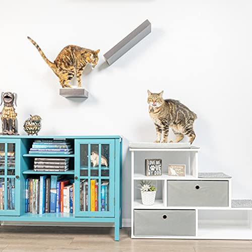 PetFusion Pet Step Window Perch Bookshelf w/ Storage Baskets |28β Tall Dog & Cat Perch, 8β Stair Height |Multi-Functional Modern Pet Furniture w/ Carpeted Step Pads & 1β Thick Premium Foam Perch Pad
