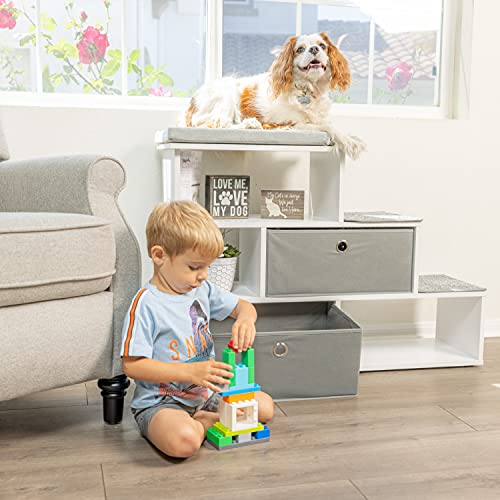PetFusion Pet Step Window Perch Bookshelf w/ Storage Baskets |28β Tall Dog & Cat Perch, 8β Stair Height |Multi-Functional Modern Pet Furniture w/ Carpeted Step Pads & 1β Thick Premium Foam Perch Pad