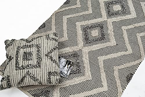 CHARDIN HOME 3x5 Cotton Boho Rug Grey and Ivory | Modern Farmhouse Throw/ Bath Rug for Bathroom Bedroom Kitchen entryway and More | Machine Washable high Low Textured Area Rug