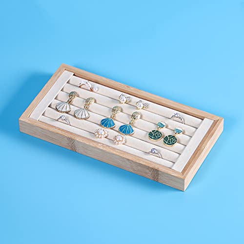 Coward Bamboo Ring Display Holder Jewelry Storage Tray Organizer Ring Stand For Show(beige)