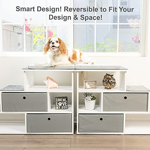 PetFusion Pet Step Window Perch Bookshelf w/ Storage Baskets |28β Tall Dog & Cat Perch, 8β Stair Height |Multi-Functional Modern Pet Furniture w/ Carpeted Step Pads & 1β Thick Premium Foam Perch Pad