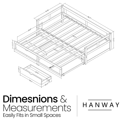 Hanway Twin Daybed with Two Drawers - White Solid Pine Wood Material - Extendable to King Size Bed Frame with Extra Storage Drawers β Elegant Furniture for Compact Rooms