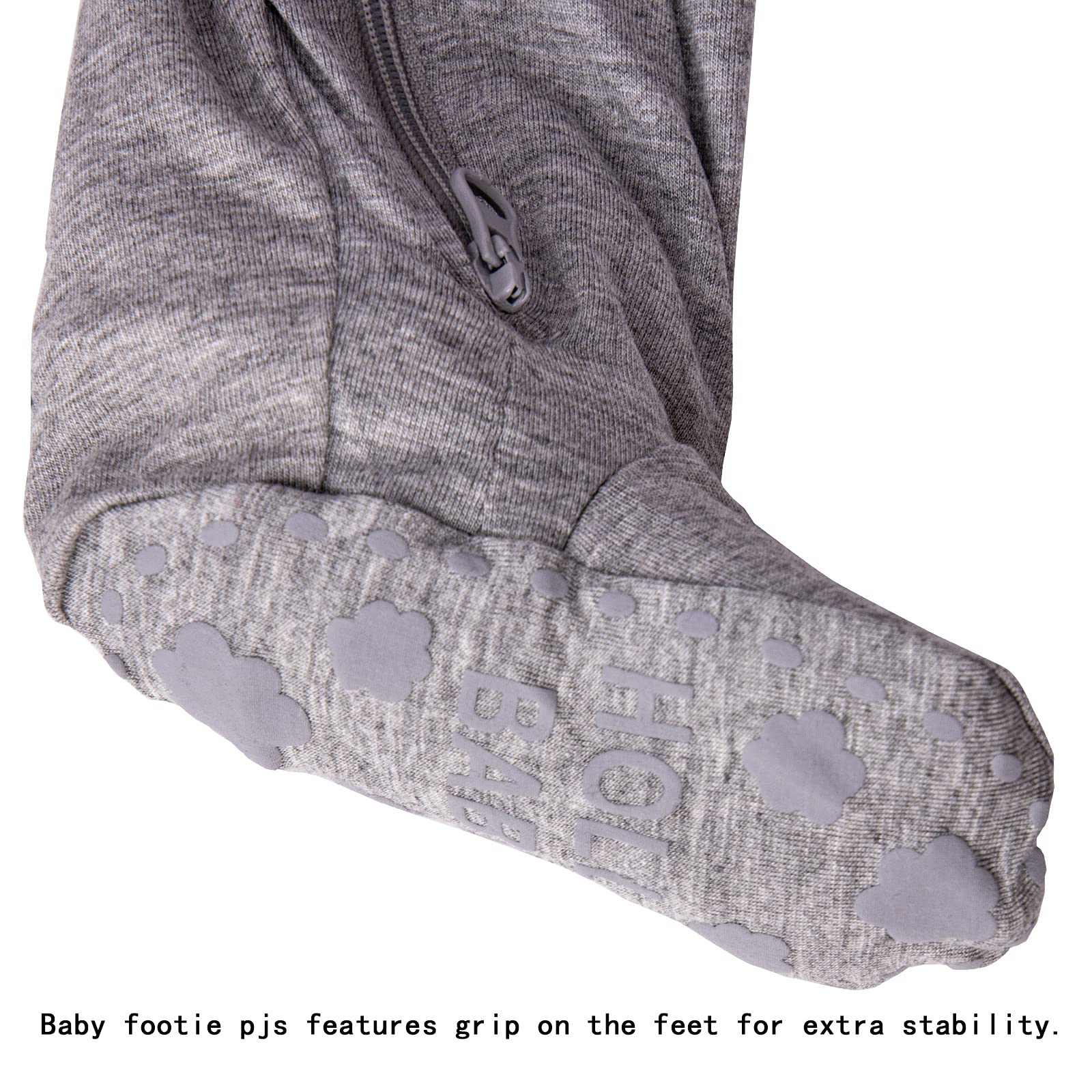 GUISBY Baby Boy Rayon Pajamas 2 Way Zip Front, Sleep and Play Footies Long Sleeve Grey Pjs Jumpsuit Black-Grey-0-3