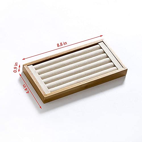 Coward Bamboo Ring Display Holder Jewelry Storage Tray Organizer Ring Stand For Show(beige)