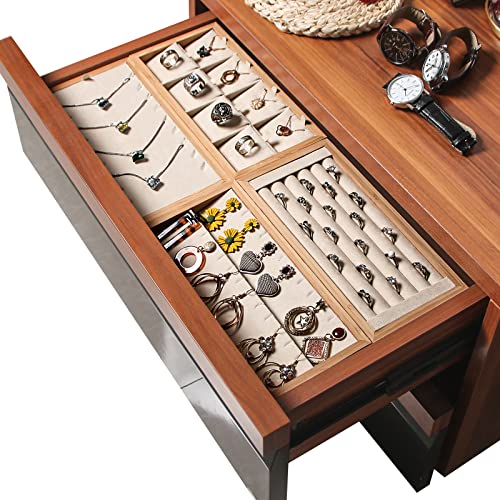 Coward Bamboo Ring Display Holder Jewelry Storage Tray Organizer Ring Stand For Show(beige)
