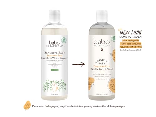 Babo Botanicals Sensitive Baby Fragrance-Free 2-in-1 Bubble Bath & Wash - Shea Butter, Calendula & Oat - Vegan - EWG Verified - For Babies & Kids