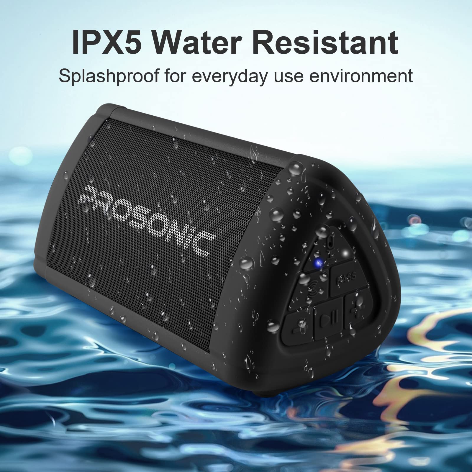 Prosonic BT3 Portable Wireless Bluetooth Speaker with 10W Stereo Sound & Bass Boost -Rich Sound & Intense Bass -Bluetooth 5.0 -Microphone -IPX5 - in & Outdoor Speaker (Black)