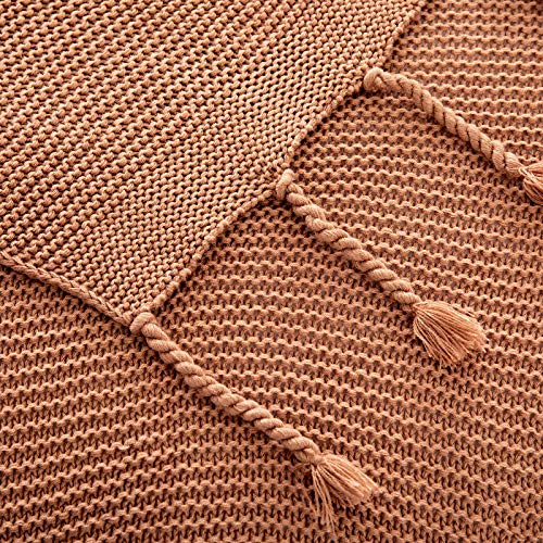 RUDONG M Knitted Throw Blanket with Fringe, Amber Color Knit Throw Blanket for Couch Bed Sofa 50" x 60"