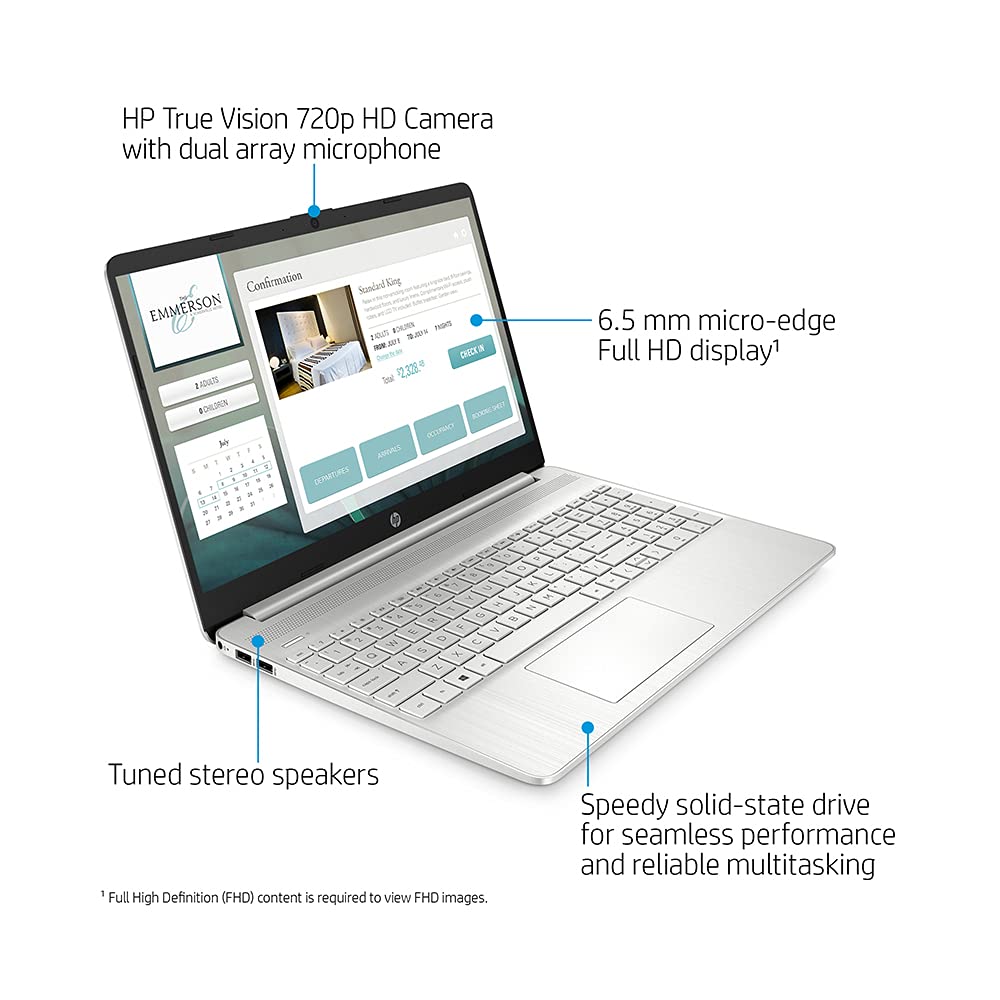 HP 2021 15.6" FHD Display Laptop Computer, AMD Ryzen 3-3250U Processor(Beats Intel i5-1035G1), 16GB DDR4 RAM, 512GB SSD, AMD Radeon Graphics, HD Webcam, HDMI, Win 10S, Silver, 32GB SnowBell USB Card