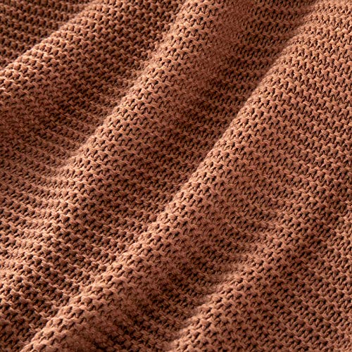 RUDONG M Knitted Throw Blanket with Fringe, Amber Color Knit Throw Blanket for Couch Bed Sofa 50" x 60"