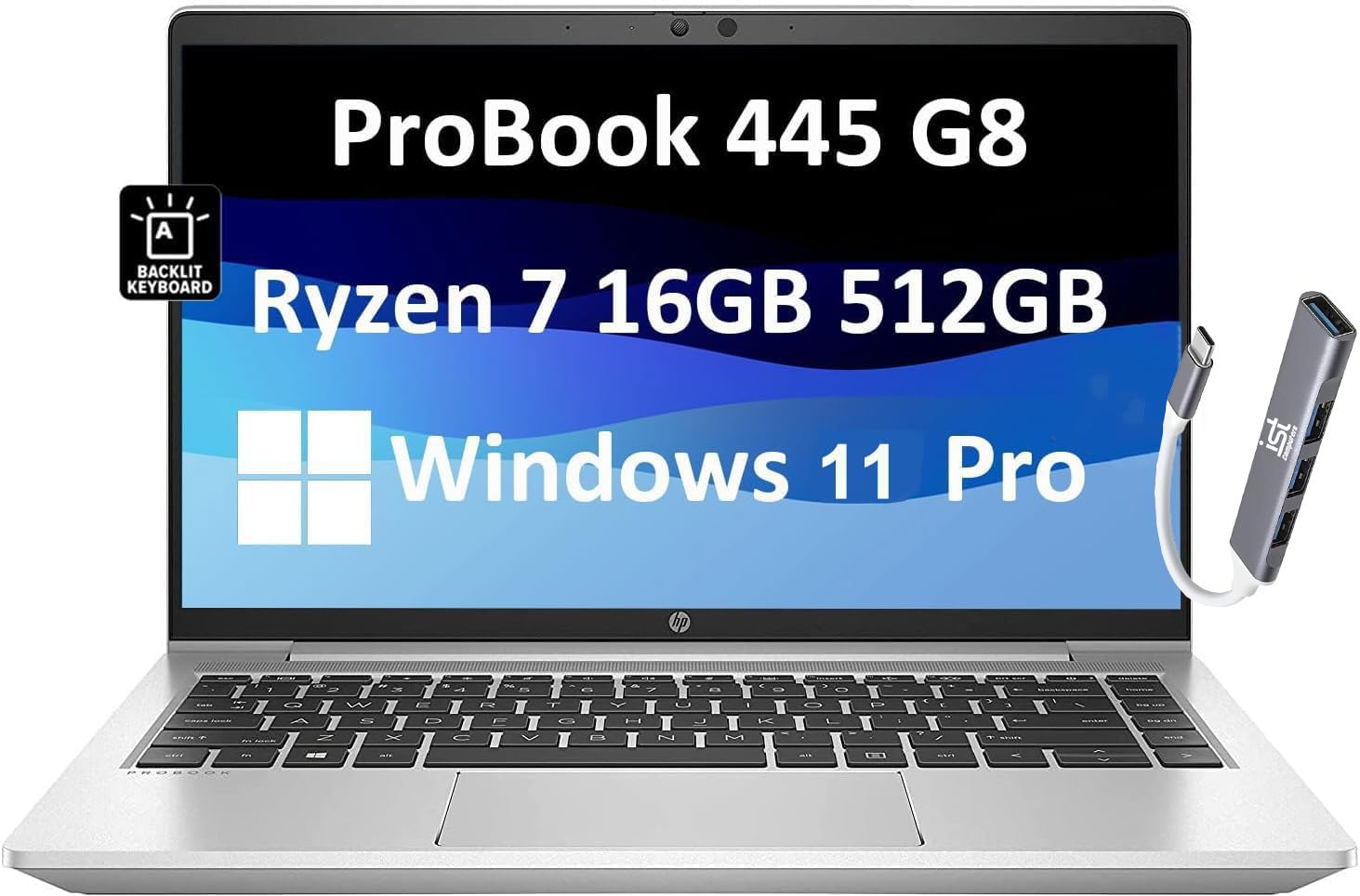 HP ProBook 445 G8 Business Laptop (14" FHD IPS Display, 16GB DDR4 RAM, 512GB PCIe SSD, AMD 8-Core Ryzen 7 5800U (Beats i7-10750H)) Backlit Keyboard, Type-C, Webcam, IST HUB, Win 11 Pro, Silver
