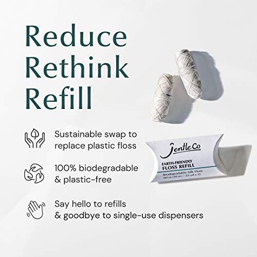 JentleCo Biodegradable Silk Floss Refill - Earth Friendly, Unflavored, Plastic-Free, Zero-Waste, for Refillable Floss Dispenser, 66 yd (30 m / 33 yd x 2 Spools)