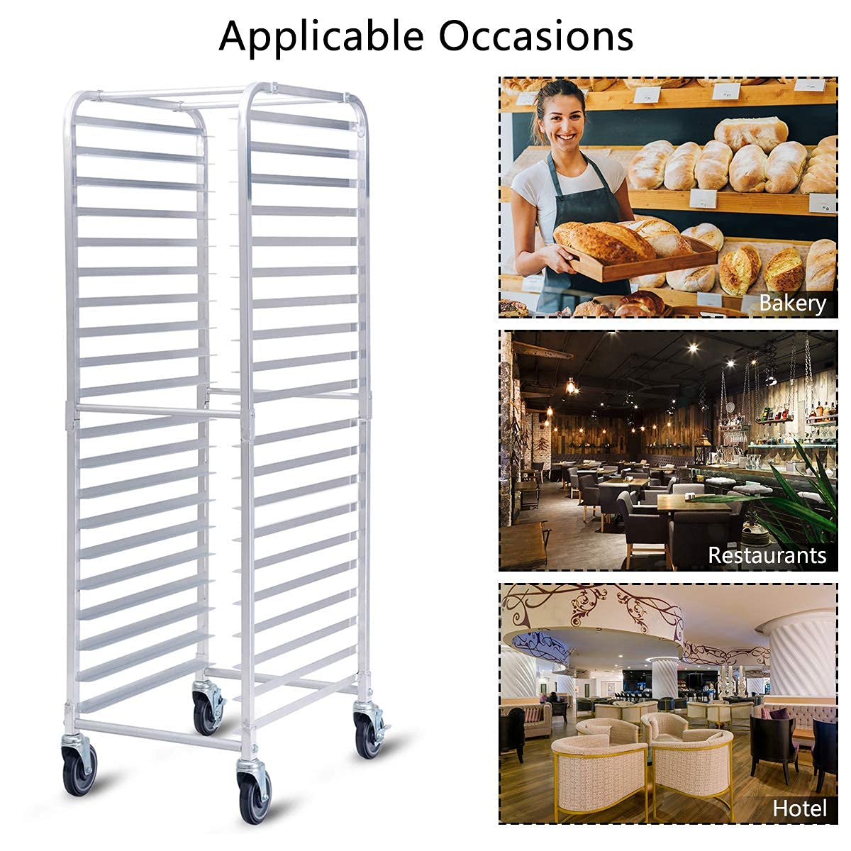 ReunionG 20 Tier Bun Pan Rack, Bakery Rack with 2 Lockable Wheels, 20 Sheet Aluminum Storage Cooling Trolley with Open Shelf, Dough Pizza Baking Mobile Rack for Home Commercial