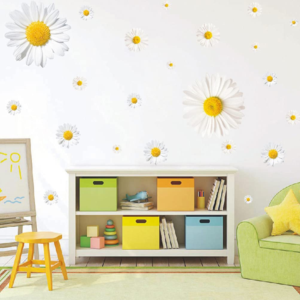 Toyvian Daisy Flower Wall Stickers 3D Removable Flowers Decal Floral DIY Mural for Nursery Bedroom Living Room Bathroom Kitchen Decoration
