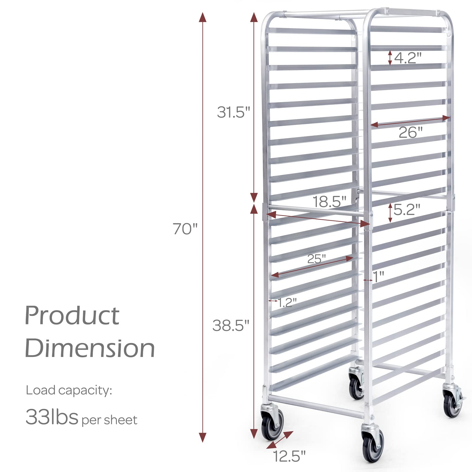 ReunionG 20 Tier Bun Pan Rack, Bakery Rack with 2 Lockable Wheels, 20 Sheet Aluminum Storage Cooling Trolley with Open Shelf, Dough Pizza Baking Mobile Rack for Home Commercial