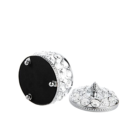 Feyarl Clear Crystal Jewelry Trinket Box Organizer Earrings Rings Treasure Storage Keepsake with Glass Mirror Surface Inside for Dresser Room Deco Valentine Christmas Birthday Gift (Silver)