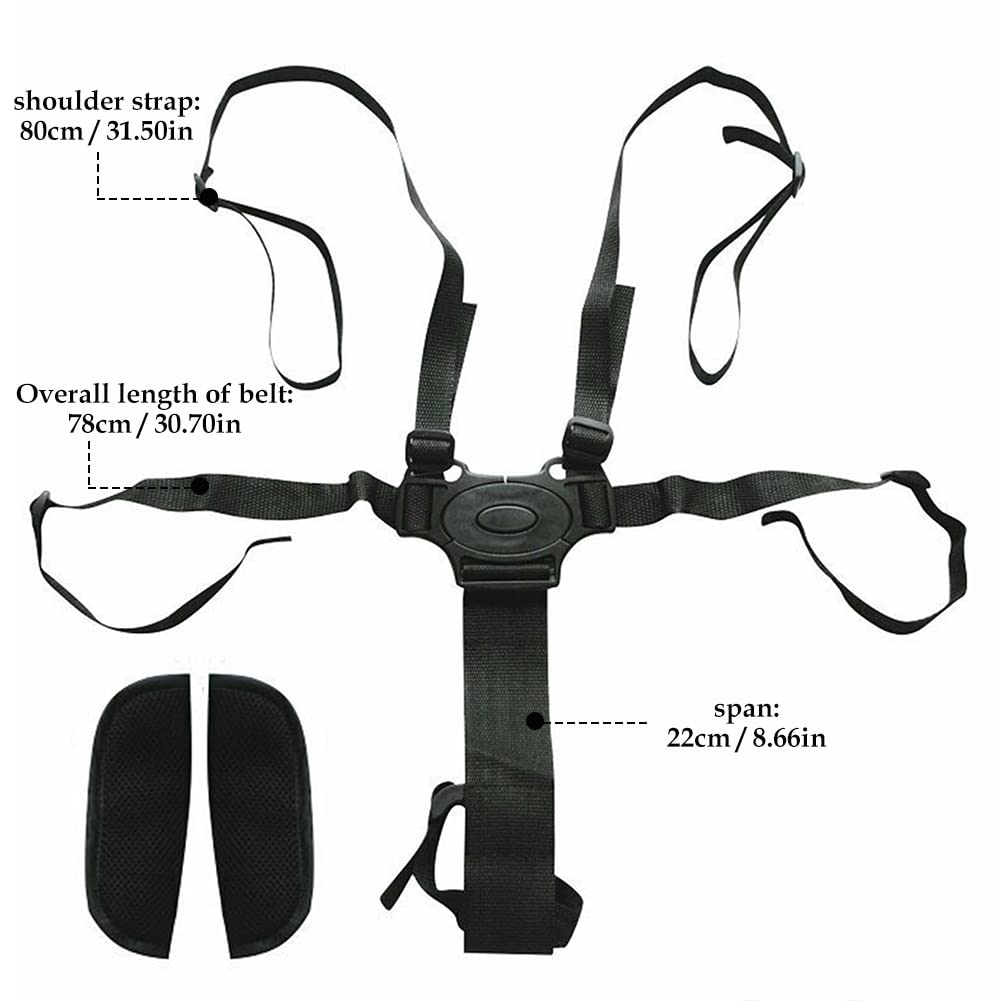 Kakalote 5 Point Child Safety Strap, Pushchair Strap, Buggy Pushchair Adjustable Seat Belt Harness Baby, Universal Baby Safe Belt Holder for Kids Stroller Pram (Black)