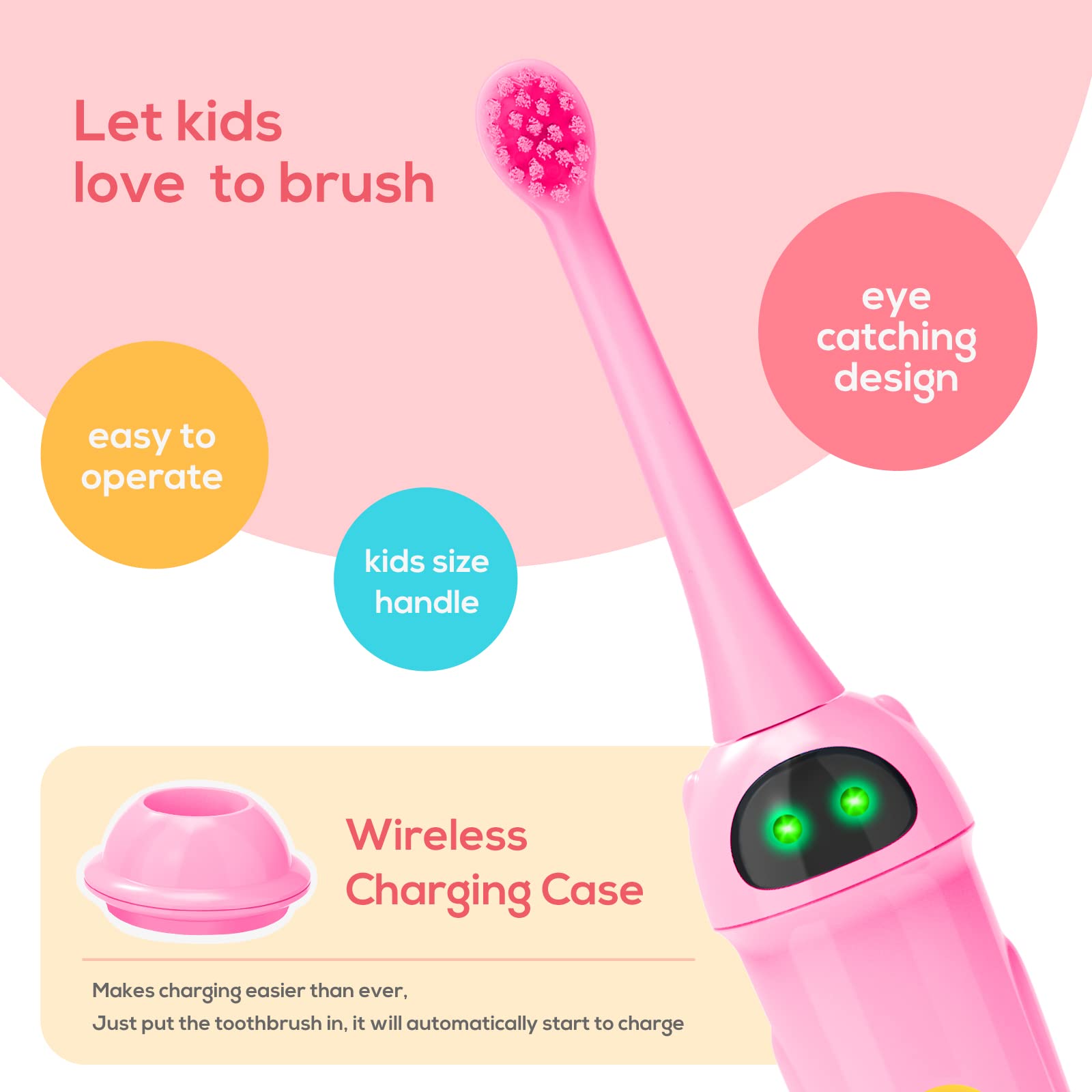 Elifloss Kids Electric Toothbrushes, 2 Modes with Memory, 2 Min Timer, Fun&Easy Clean, IPX7 Waterproof Rechargeable Kids Toothbrush for Age 3-12 with 3 Dupont Soft Bristles, Pink
