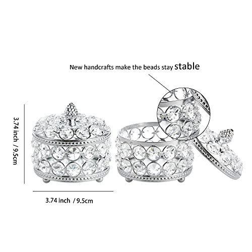 Feyarl Clear Crystal Jewelry Trinket Box Organizer Earrings Rings Treasure Storage Keepsake with Glass Mirror Surface Inside for Dresser Room Deco Valentine Christmas Birthday Gift (Silver)