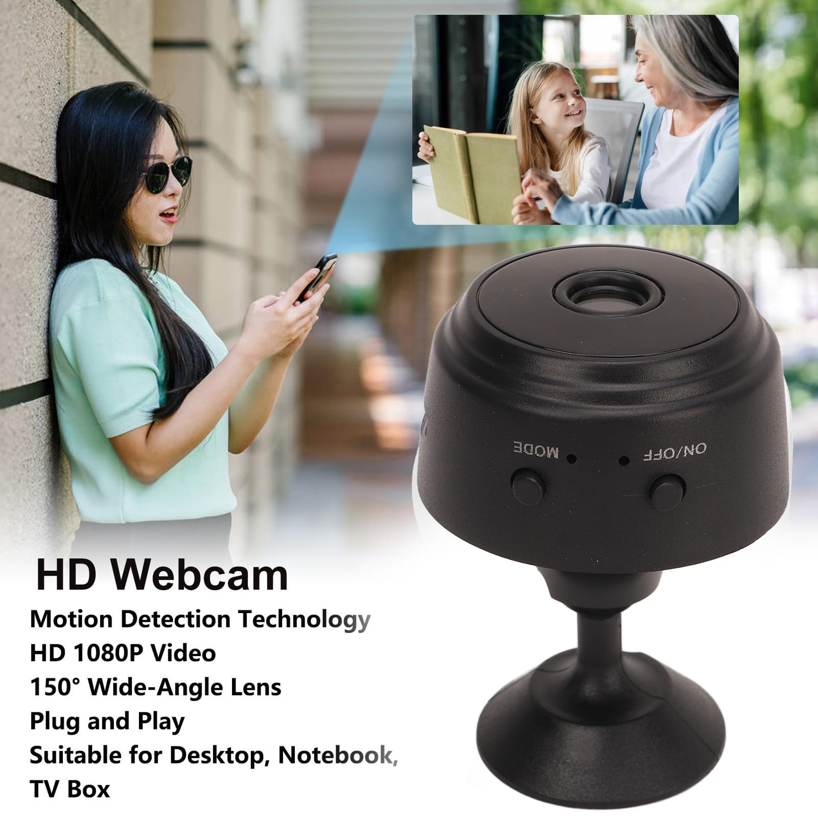 01 Webcam, Infrared Night Vision HD 1080P Video Rechargeable Battery Web Camera for TV Box for Desktop for Notebook(White)