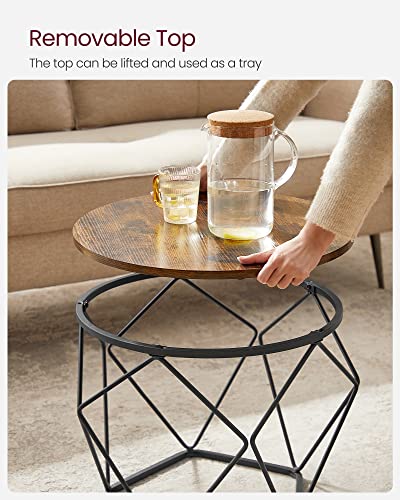 VASAGLE Small Coffee Table Set of 2, Round Coffee Table with Steel Frame, Side End Table for Living Room, Bedroom, Office, Rustic Brown and Black
