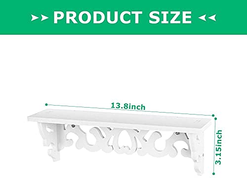 Floating Shelf, Modern White Wooden Wall Shelf Carved Cutout Design Storage Rack Chic Filigree Style for Home Living Room Bedding Room Study Kids Room Office,13.8x3.15 in