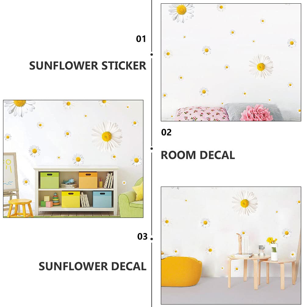 Toyvian Daisy Flower Wall Stickers 3D Removable Flowers Decal Floral DIY Mural for Nursery Bedroom Living Room Bathroom Kitchen Decoration